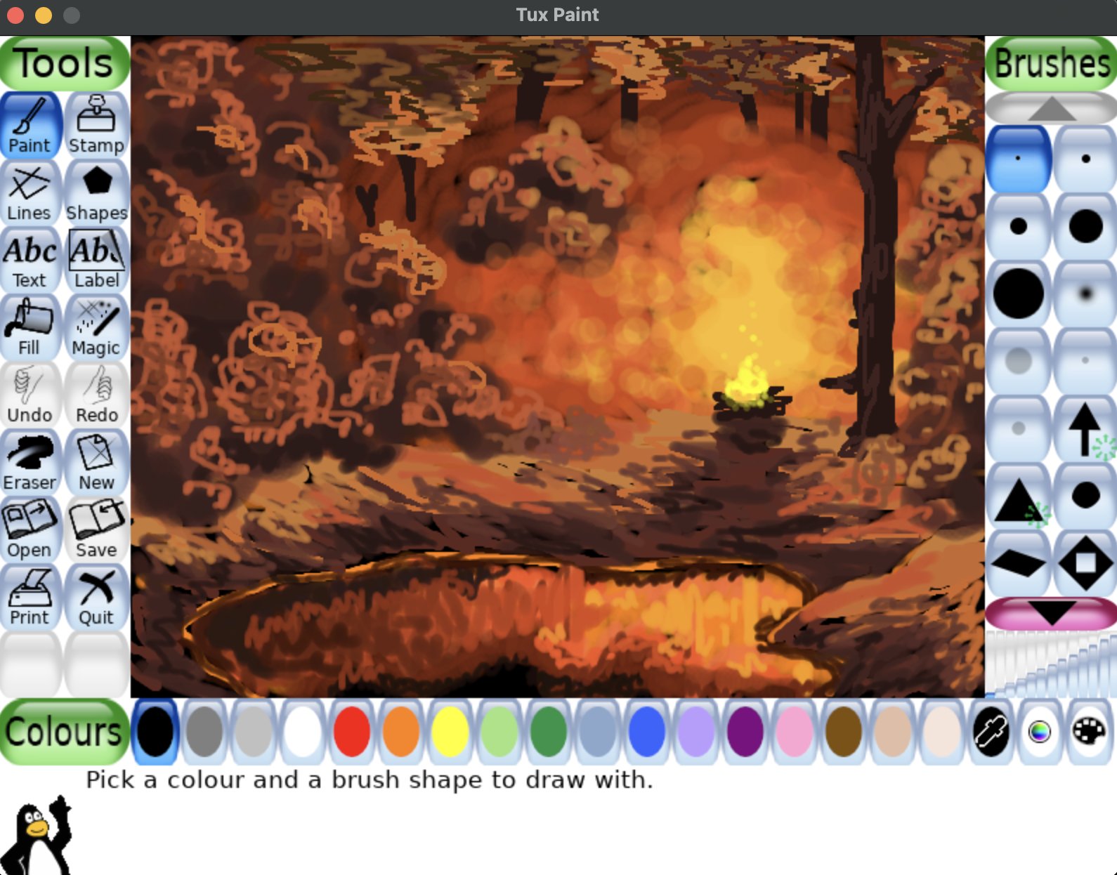 Tux Paint - Art Gallery — "Bob Ross "Campfire"" by Gale